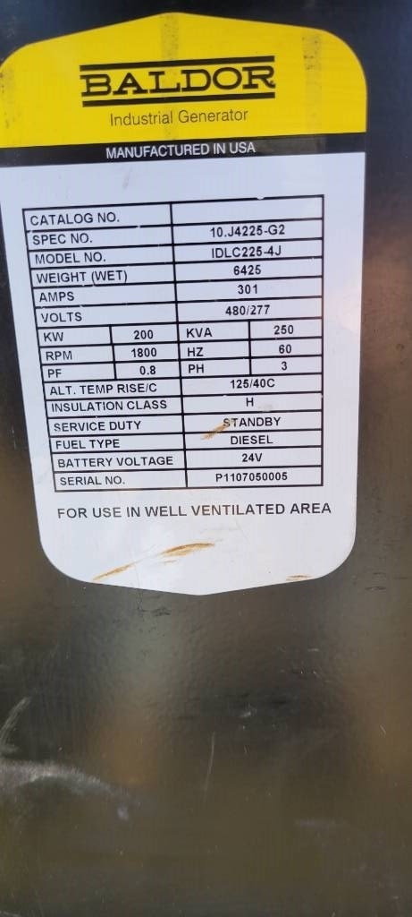 Baldor 200KW 3 PHASE DIESEL GENERATOR