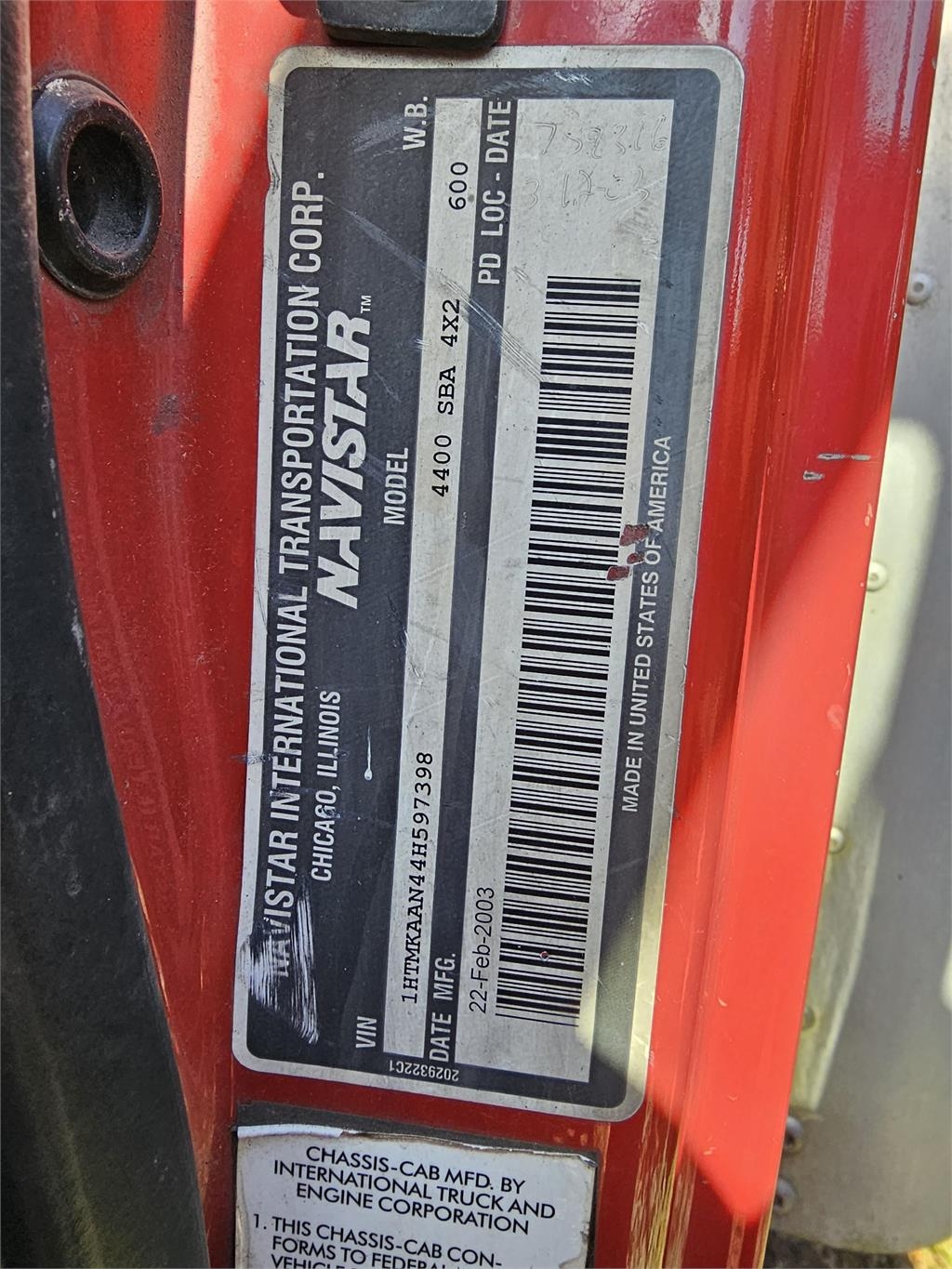 International Navistar 4400 SBA 4X2 22ft Box Truck