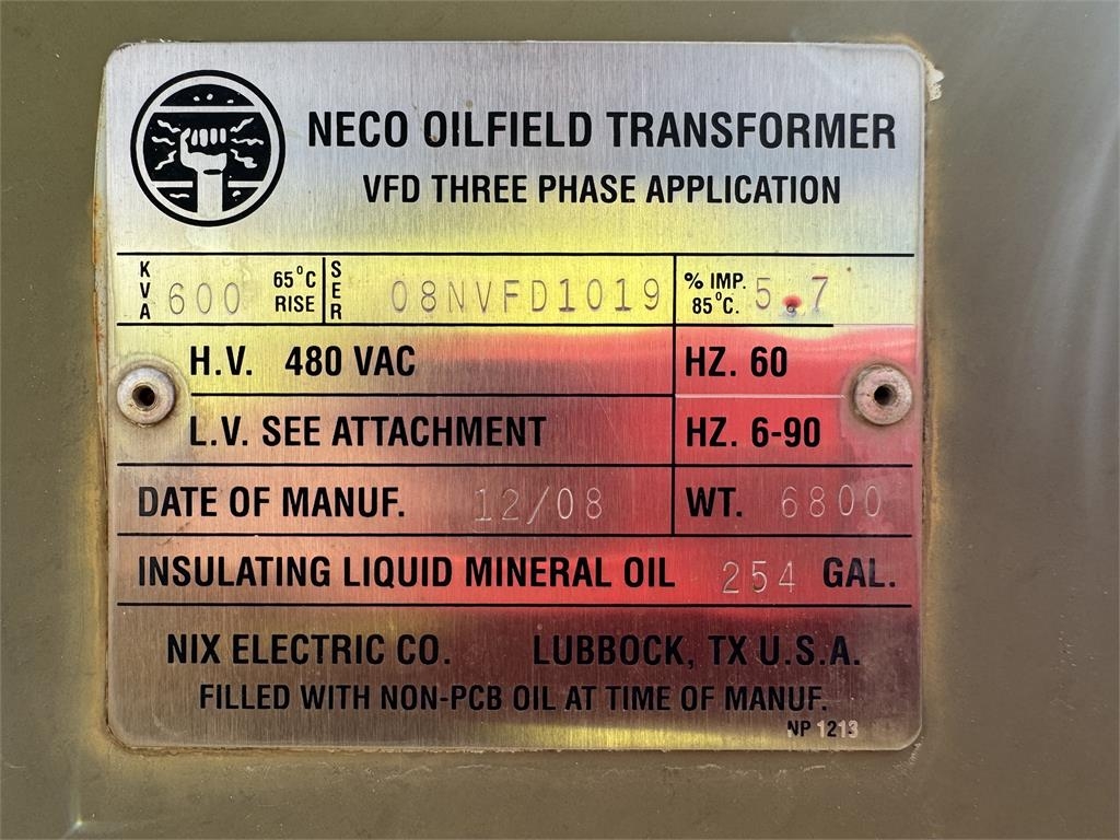 [Other] NECO 600 KVA oil field transformer