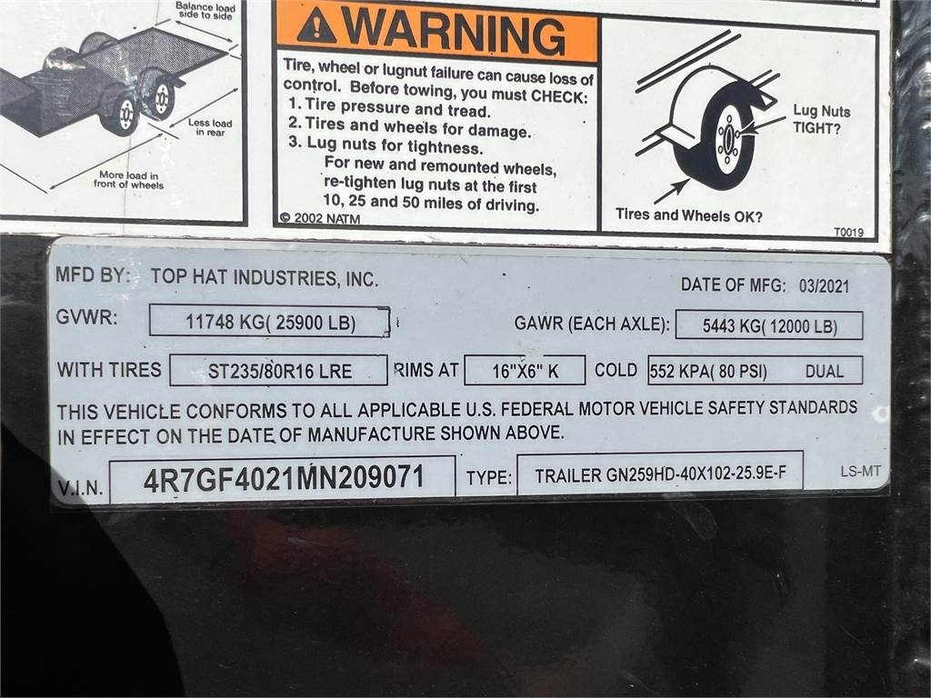 Top Hat TRAILERS GN259HD 40x102